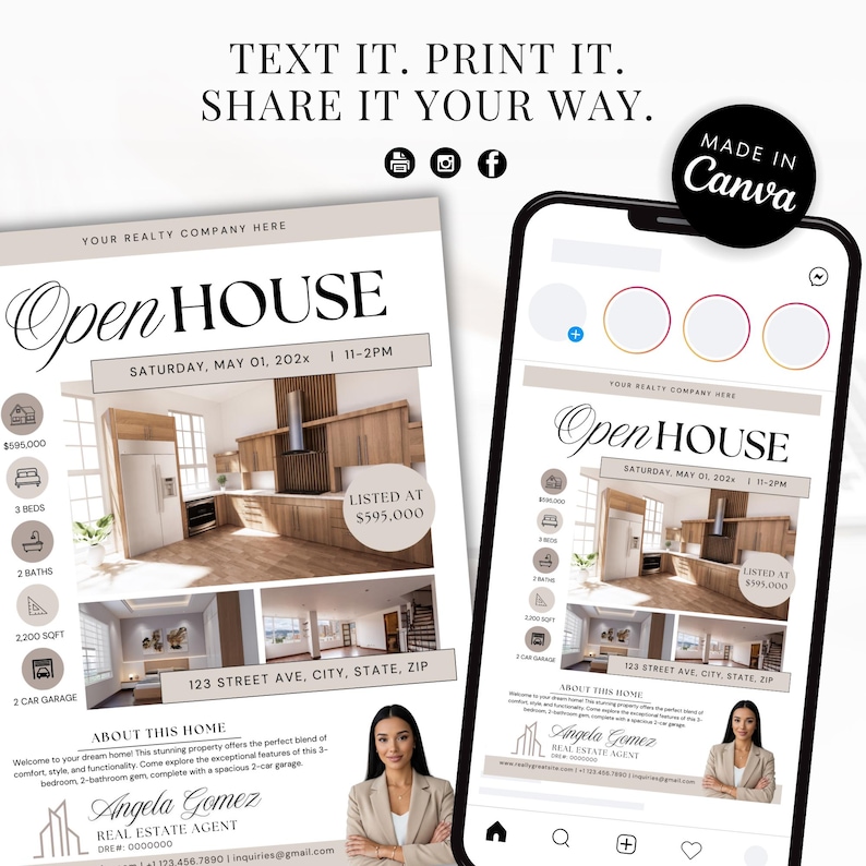 Realtor Open House Flyer | Real Estate Marketing Brochure | Editable ...
