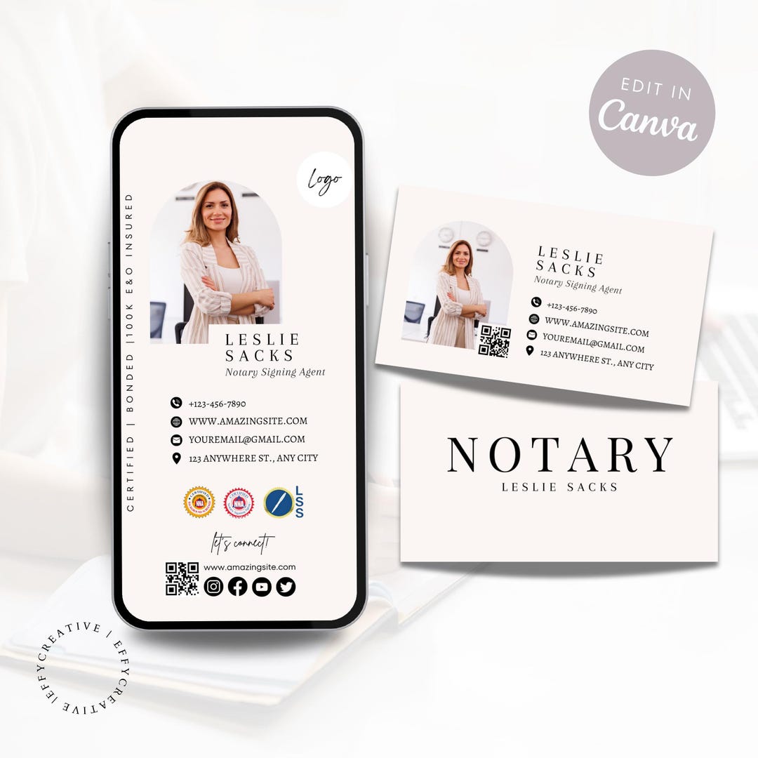 Notary Business Card Template for Notary Agent Textable Card Editable ...