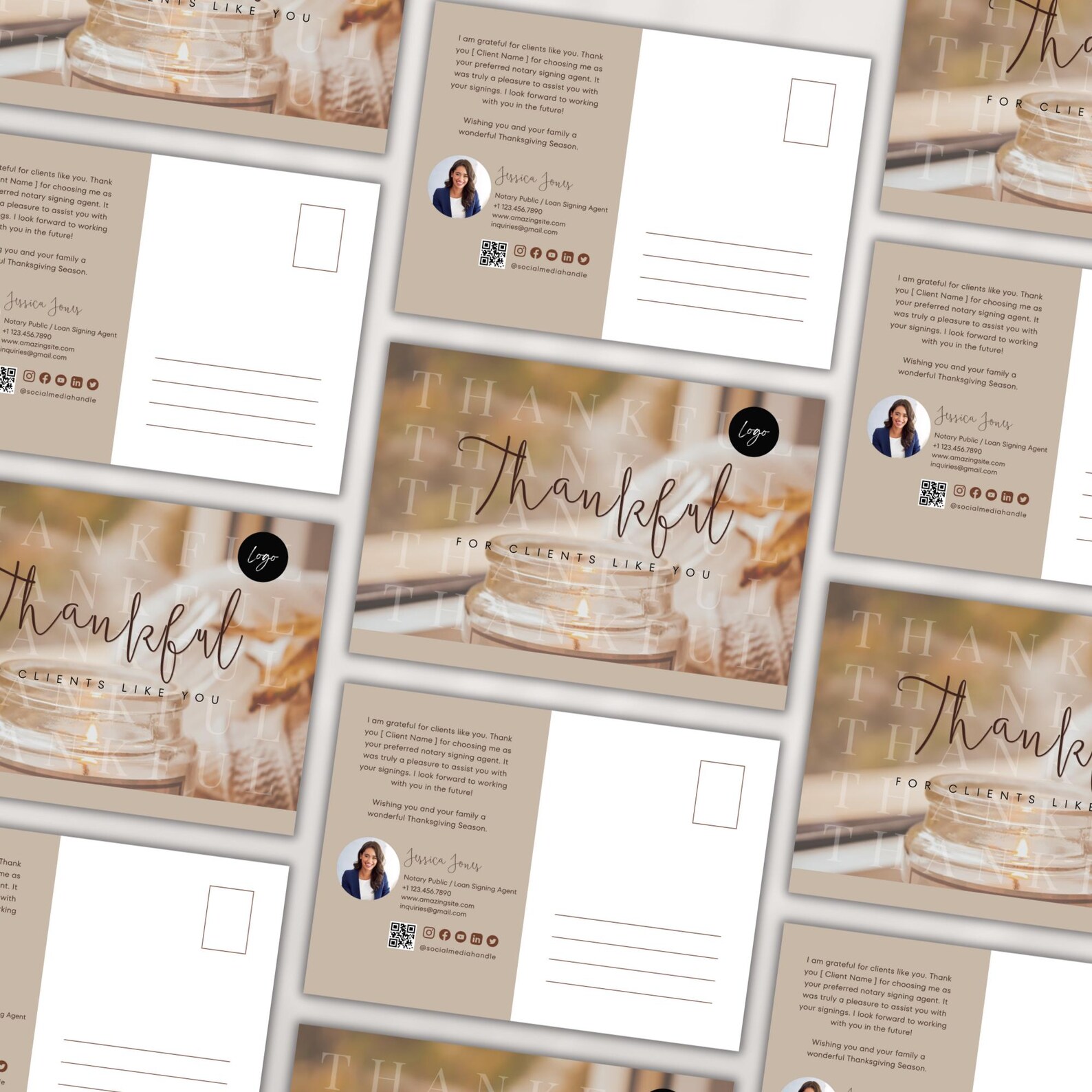 Notary Thanksgiving Postcard Template | Editable Fall Business Card for ...