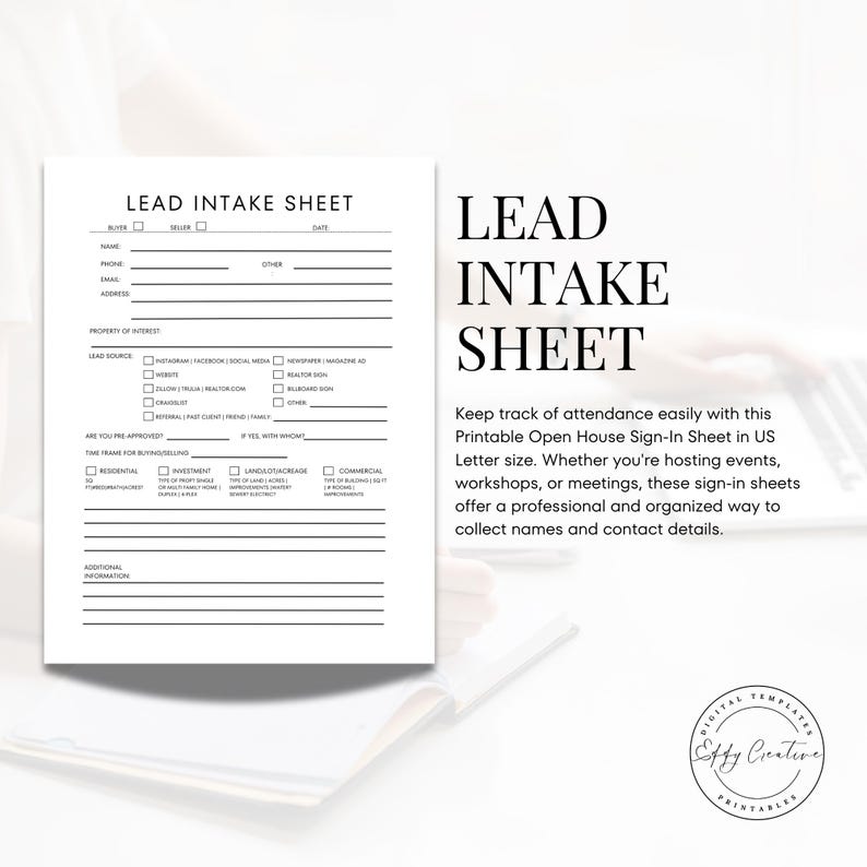 Printable Lead Intake Form for Realtors & Service Professionals ...