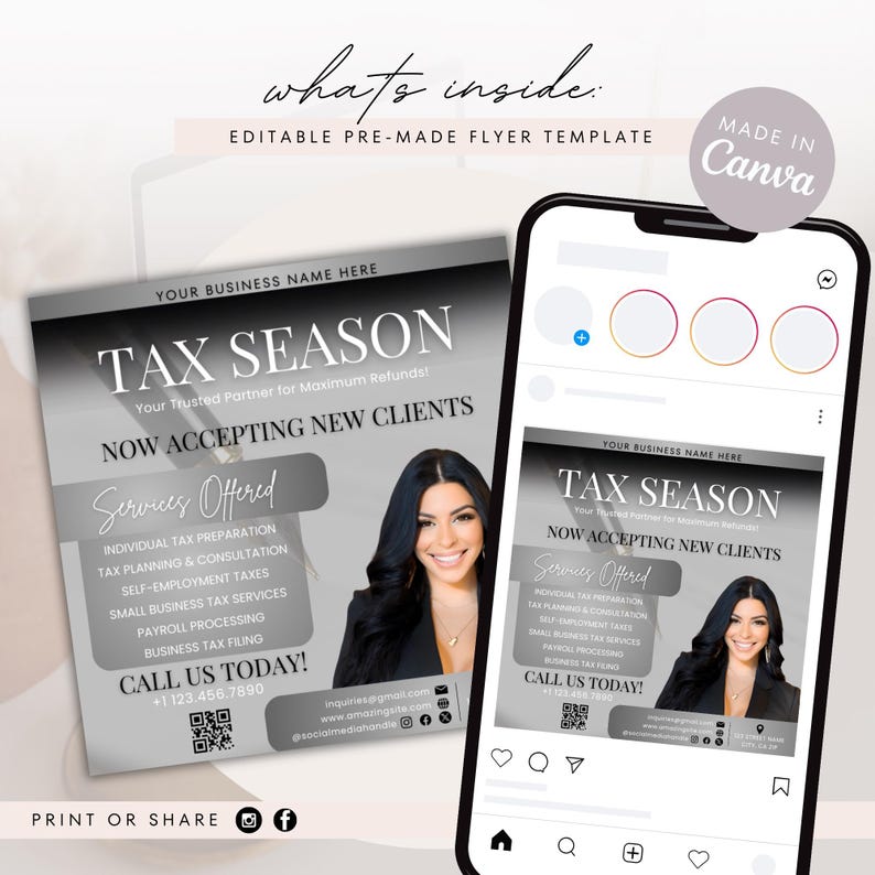 Modern Tax Prep Flyer Template | Editable Canva Tax Preparer Marketing ...