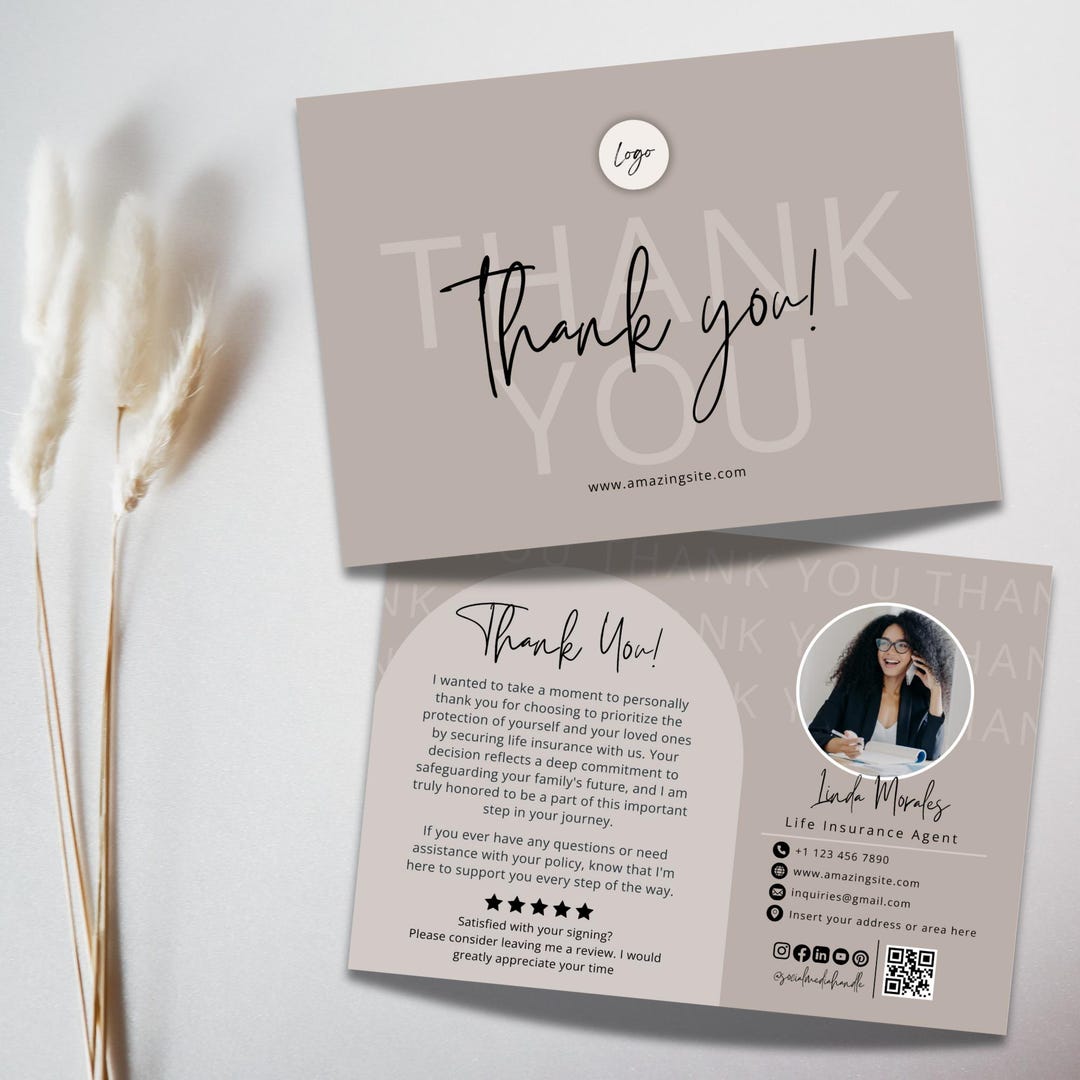 Life Insurance Agent Thank You Card Template | Editable Canva Template ...