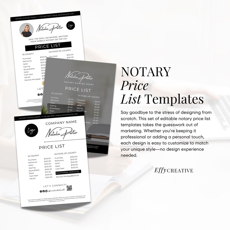 Notary Price List Template: Loan Signing Agent Fee Sheet (canva ...