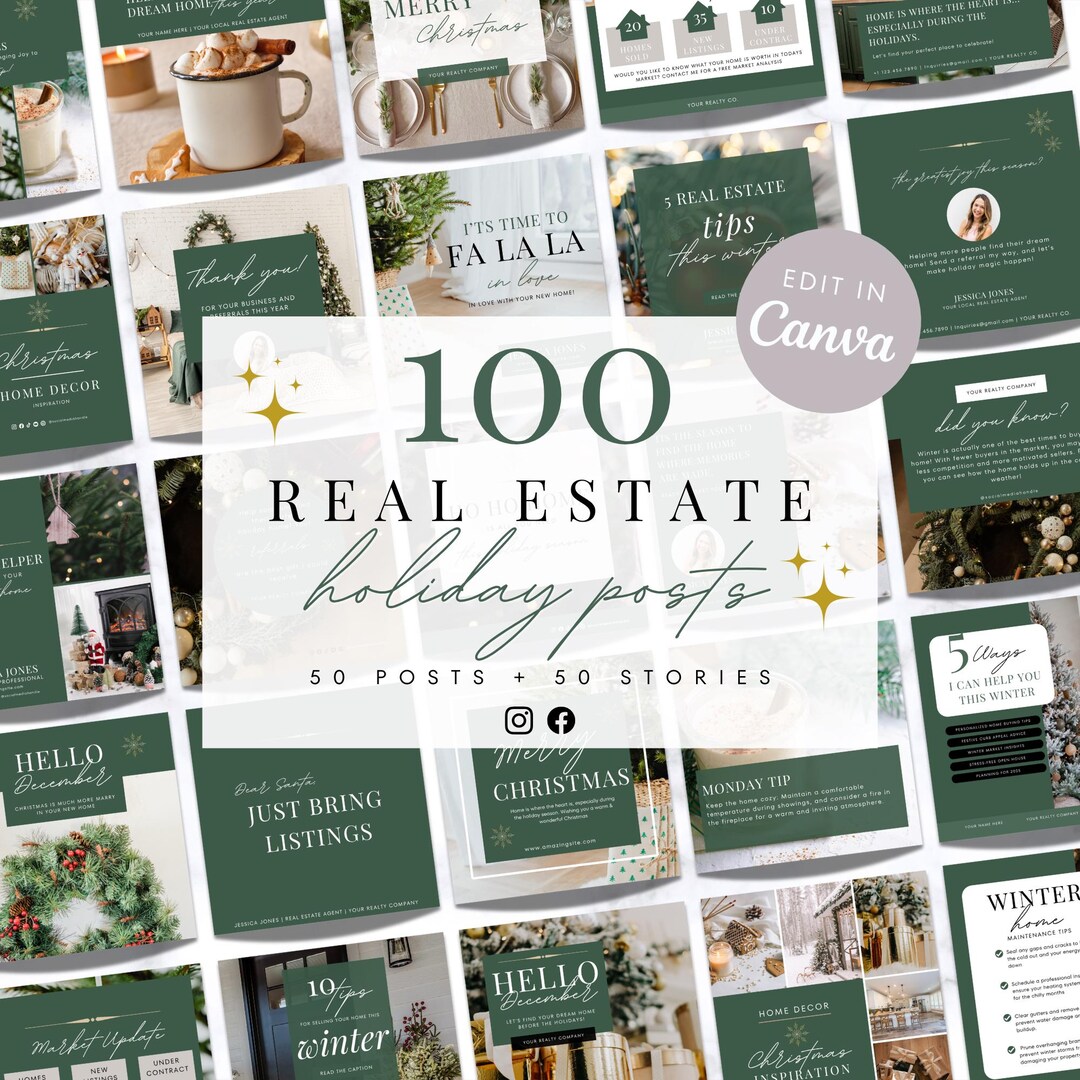 Real Estate Holiday Social Media Templates Canva Editable Realtor Posts ...