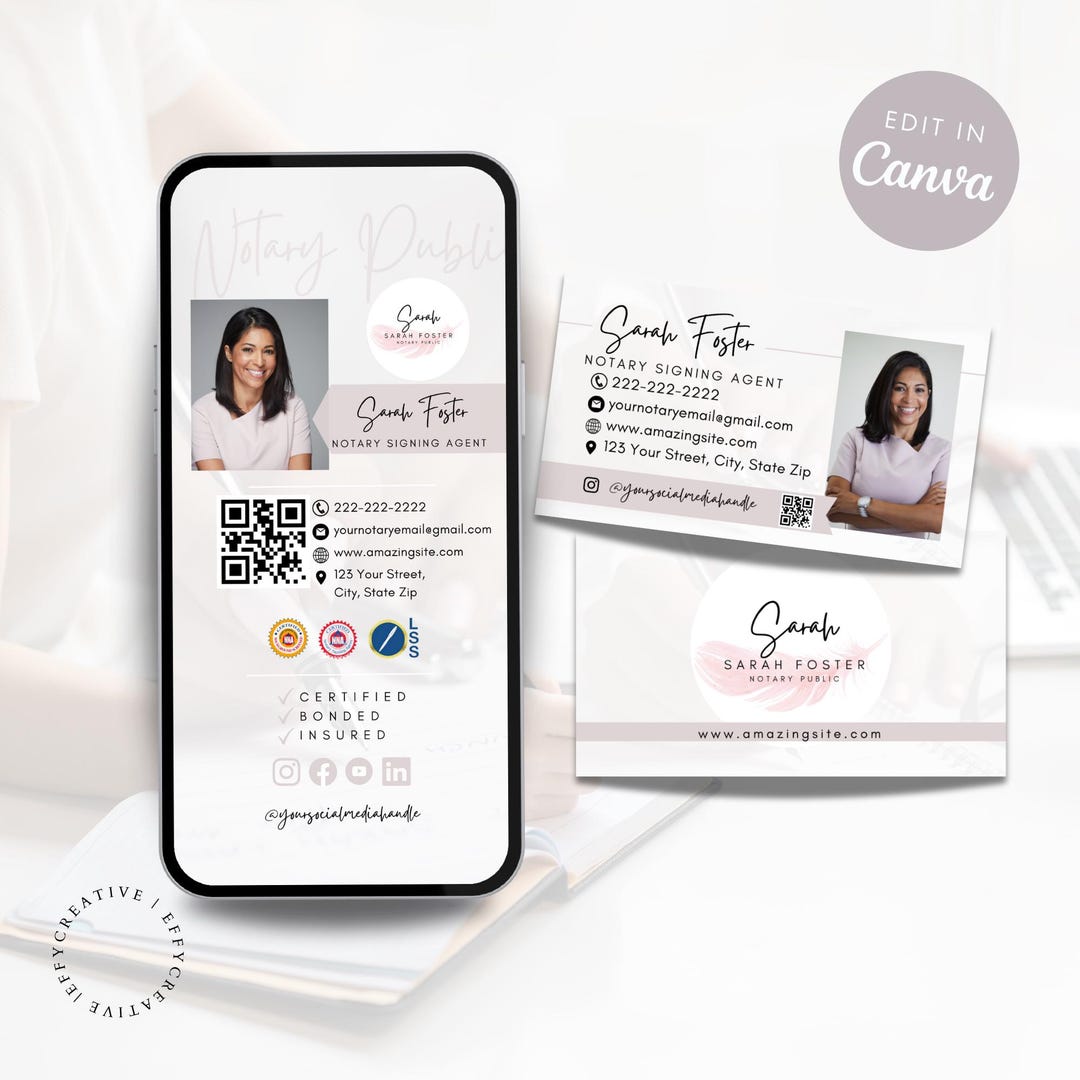 Notary Business Card and Digital Card Template Canva Bundle | Editable ...
