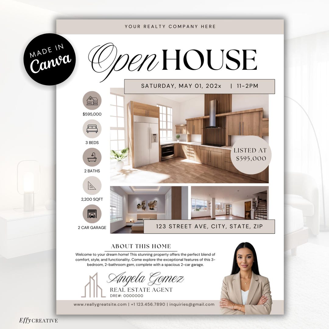 Realtor Open House Flyer | Real Estate Marketing Brochure | Editable ...