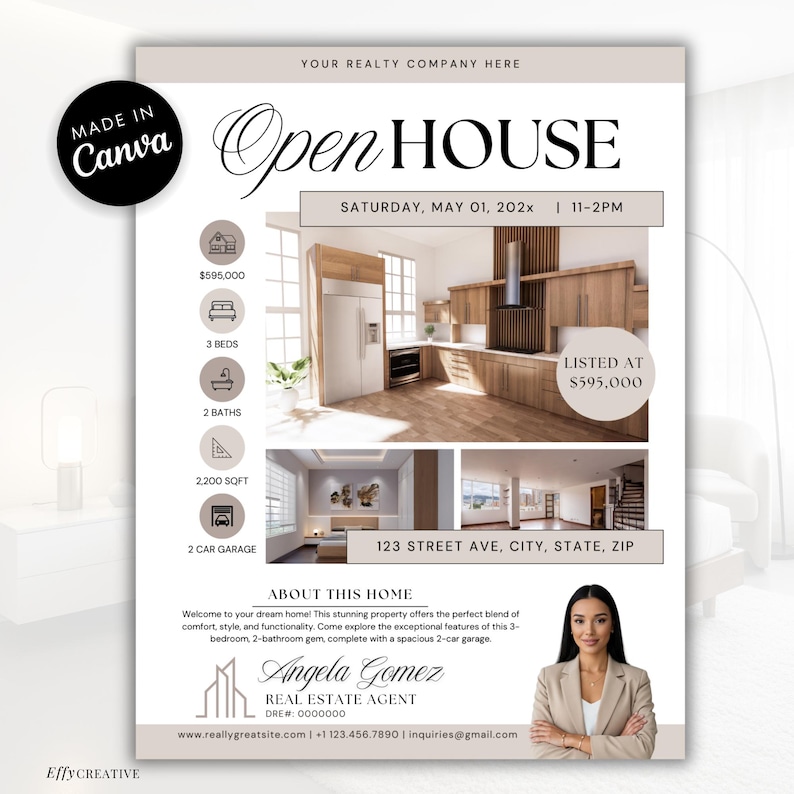 Realtor Open House Flyer | Real Estate Marketing Brochure | Editable ...