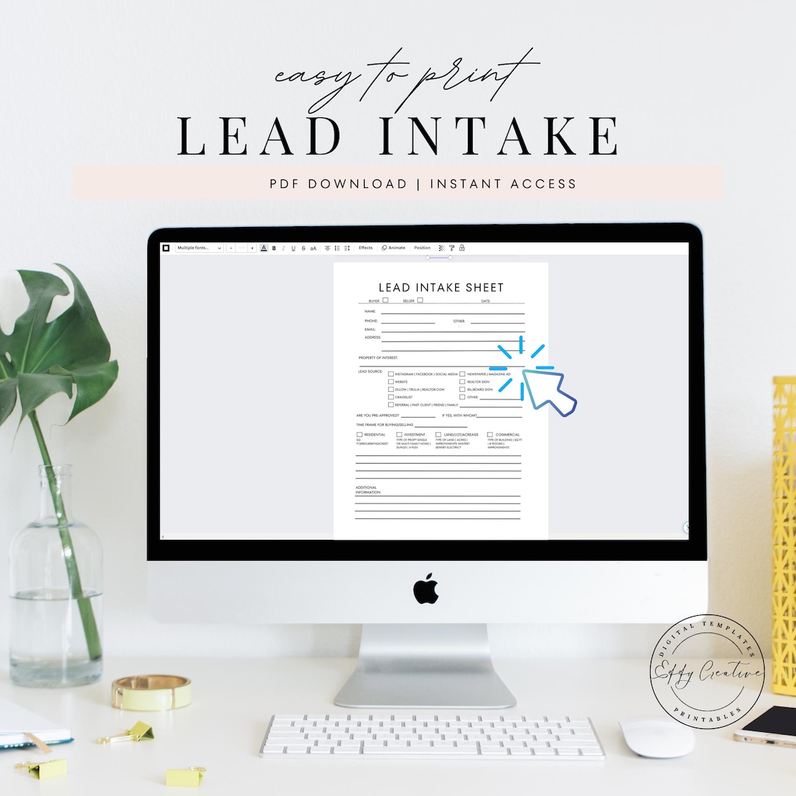 Printable Lead Intake Form for Realtors & Service Professionals ...