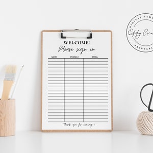 Fillable Sign in Sheet, Printable Welcome Sheet, Sign in Template ...