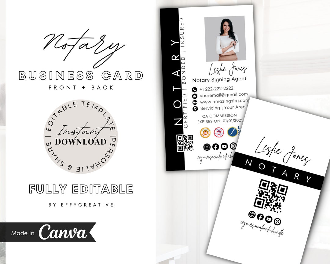 Notary Business Card Template Notary Marketing Template - Etsy