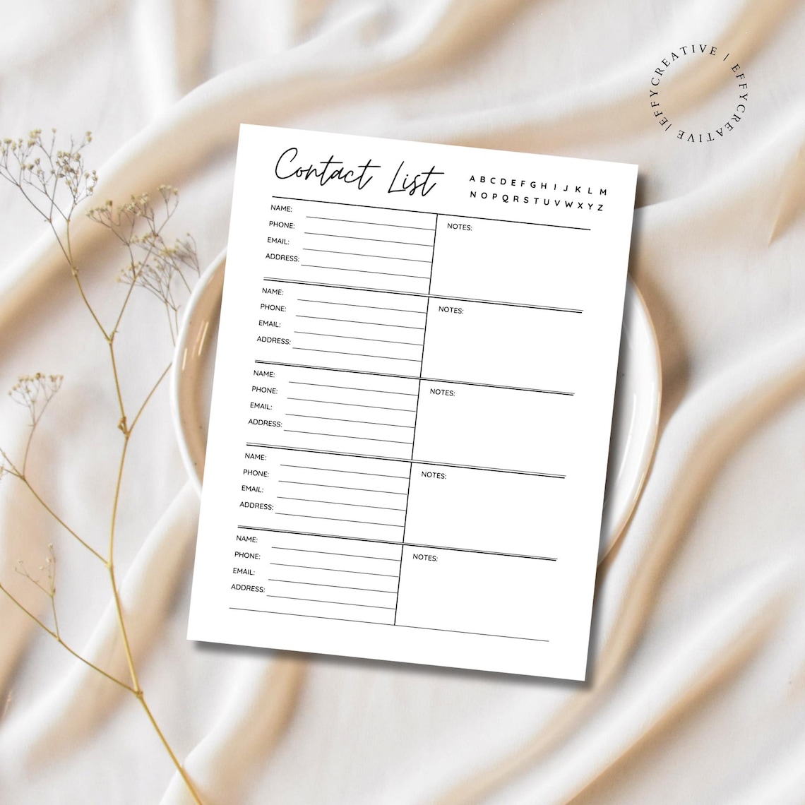 Real Estate Printable Contact List | Address Book, Phone Log Template ...