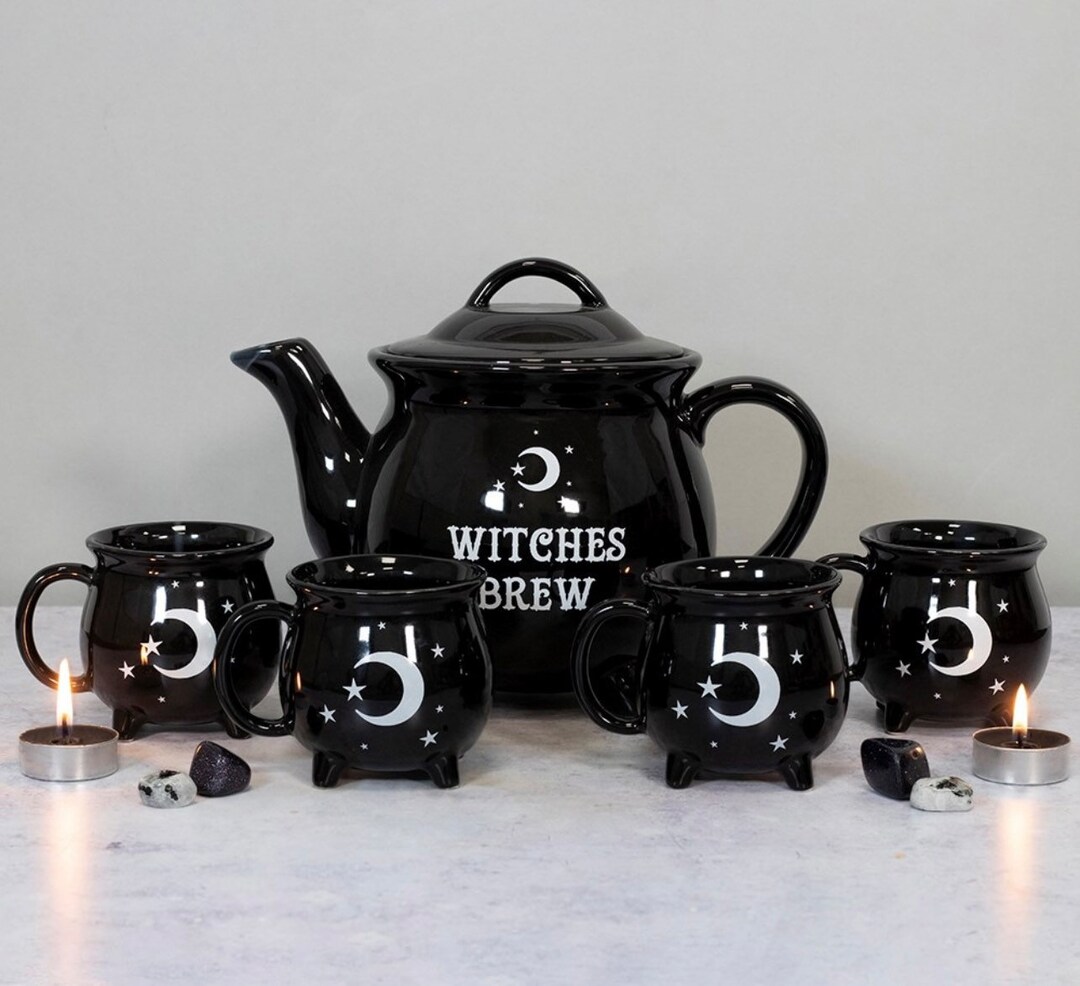 Witches Brew Black Magic Cauldron Tea Set Star Moon Kitchen Witch Gift ...