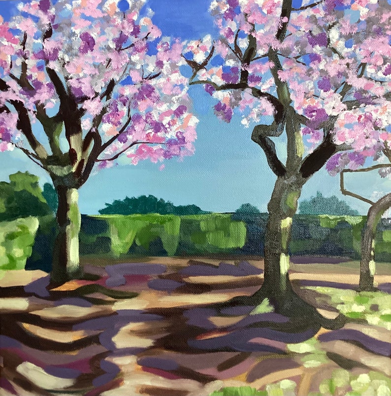 Original Oil Painting, Cherry Trees, Spring, Canvas Painting, Fine Art ...