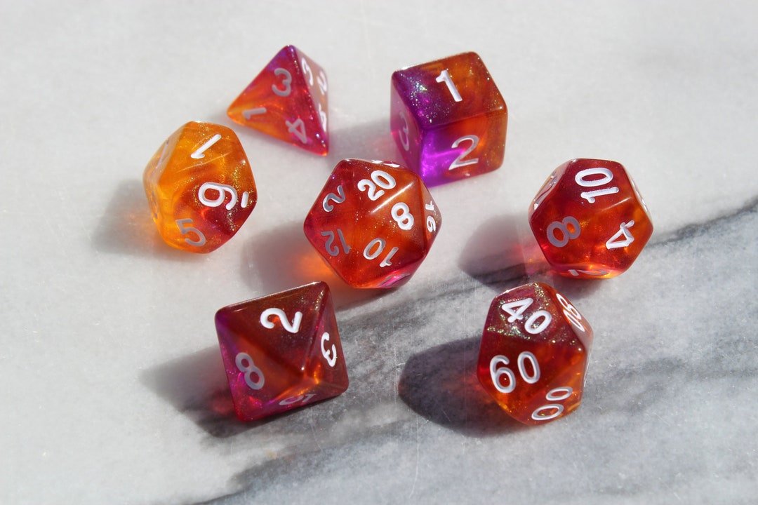 Phoenix Rebirth Dice Set With Velvet Bag 7pcs D&D Pathfinder Call of ...
