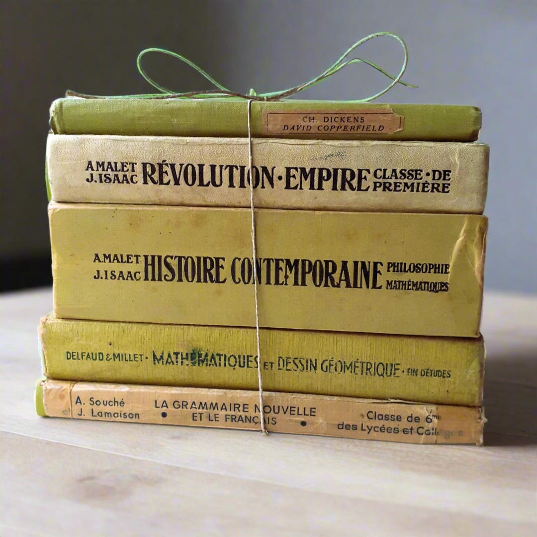 Lime Green Book Stack of French School Books. Books for Decoration ...