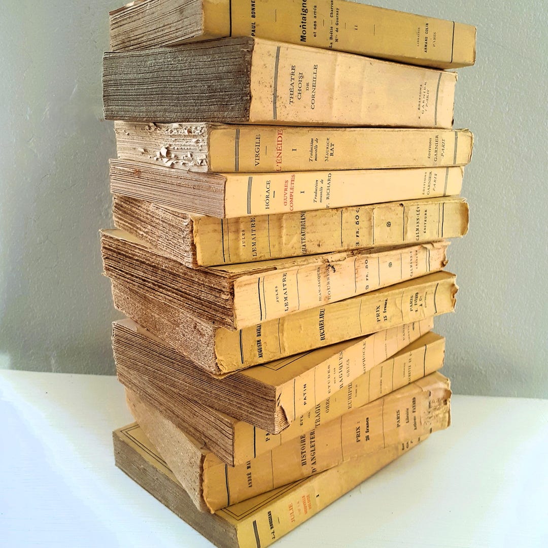 Antique Book Stack of 11 French Books. Vanilla Yellow Book Stack - Etsy