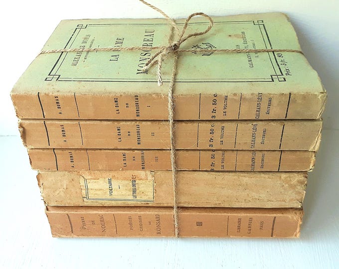 French Antique Book Stack. 100 Year Old Book Bundle. French Literature ...