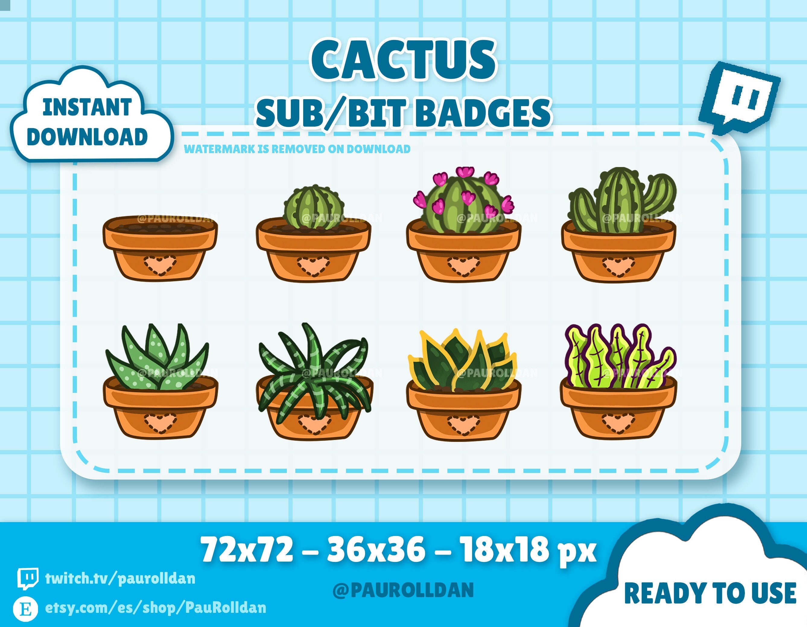 CACTUS Sub Badges & Bit Badges Twitch Stream Streamer Graphics - Etsy