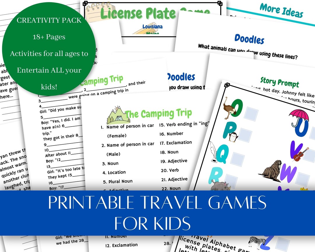 Printable Kids Travel Activities Pack / All Ages Game Bundle for Family ...