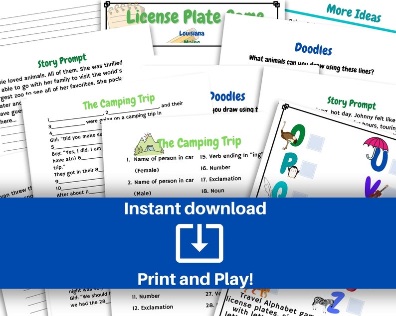 Printable Kids Travel Activities Pack / All Ages Game Bundle for Family ...