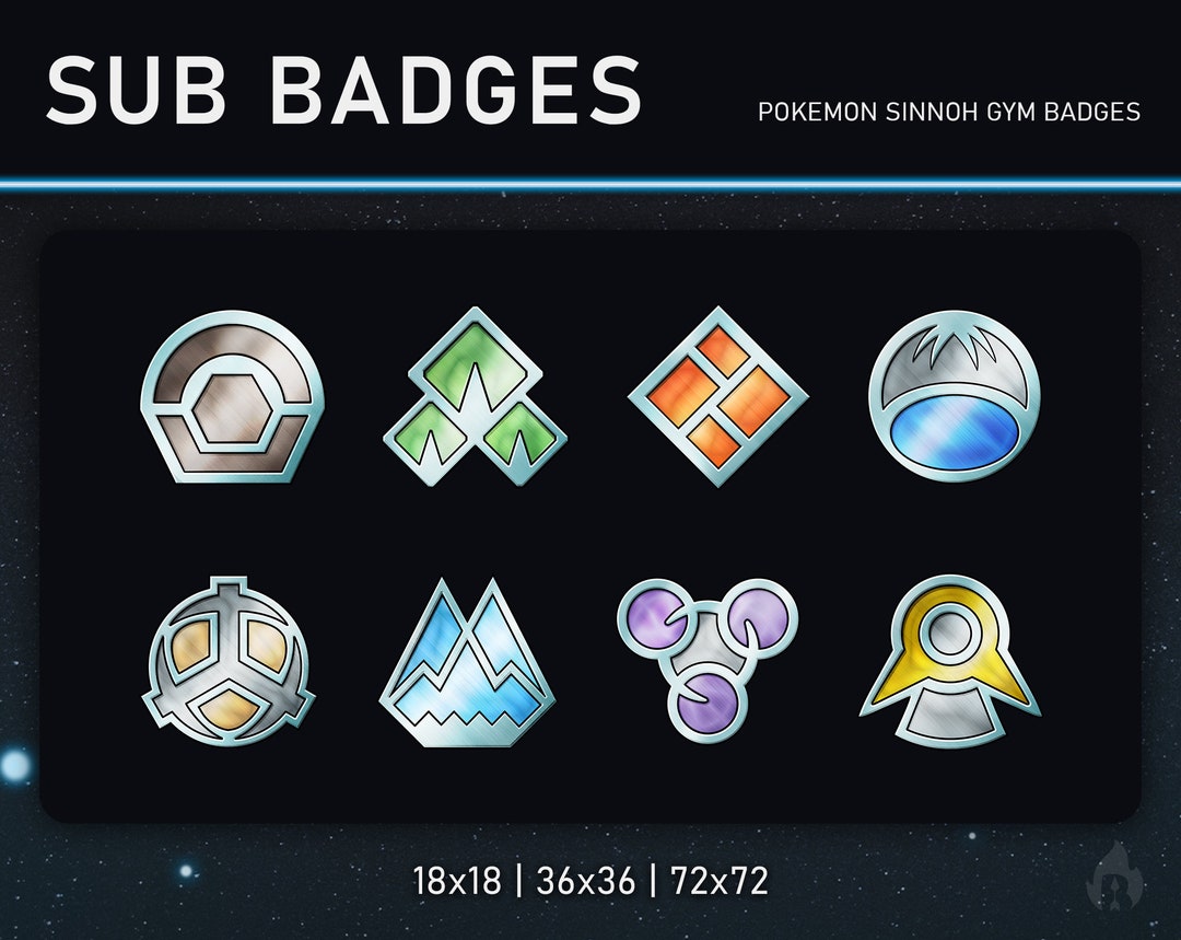 TWITCH Sub Badges (pokemon Sinnoh Gym Badges) - Etsy