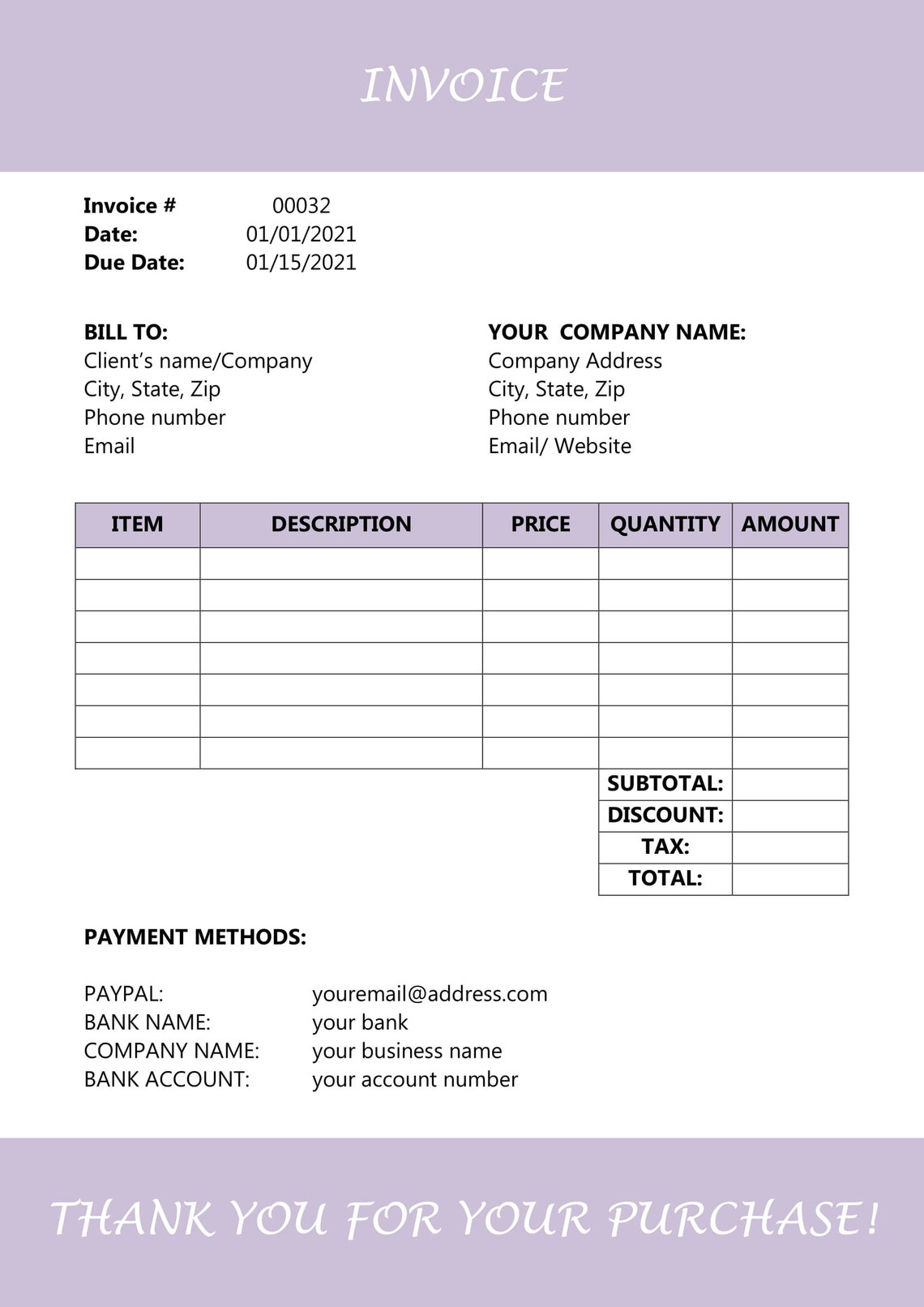 Modern invoice template Invoice template word and PDF | Etsy