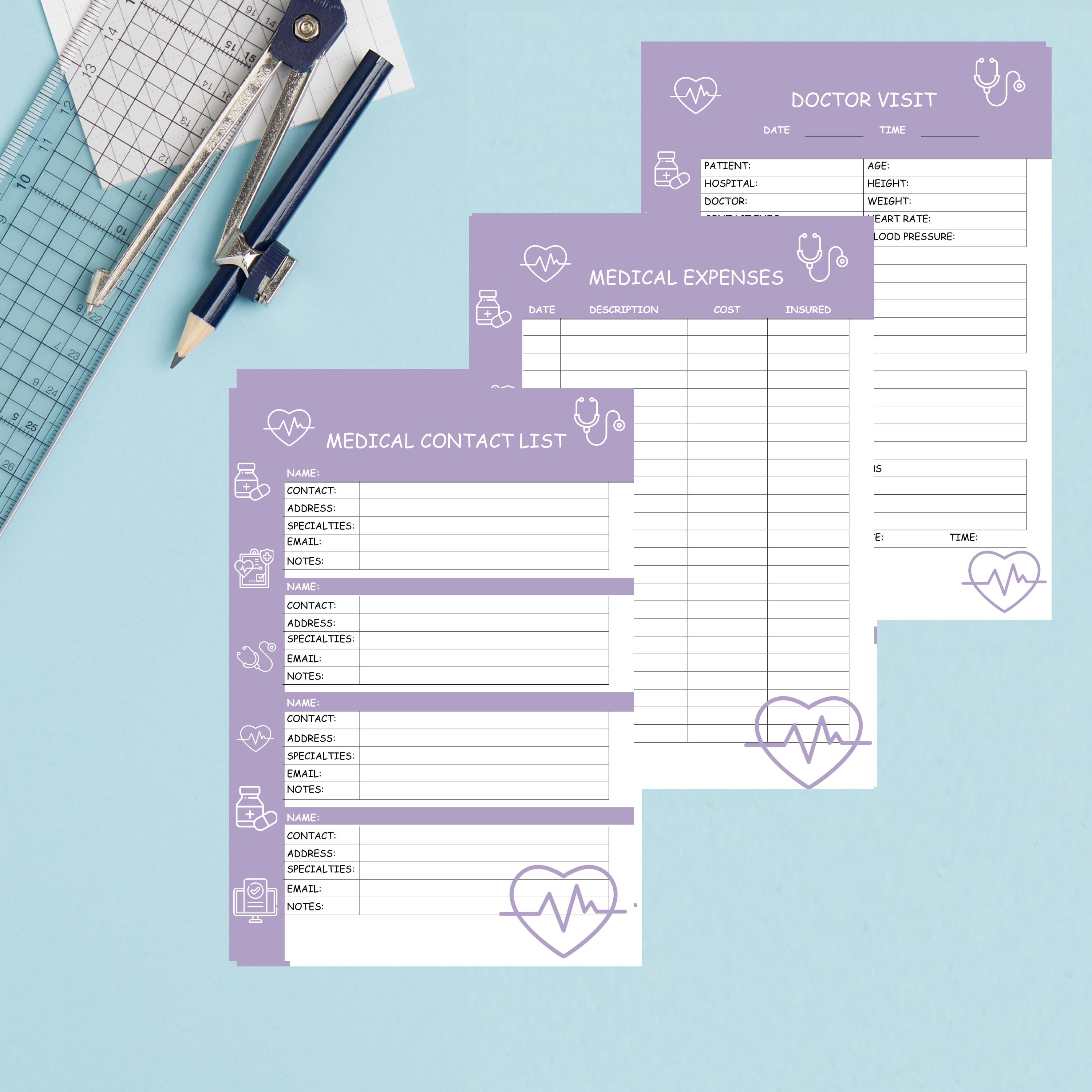 Medical planner printable colorful Medical history Health | Etsy