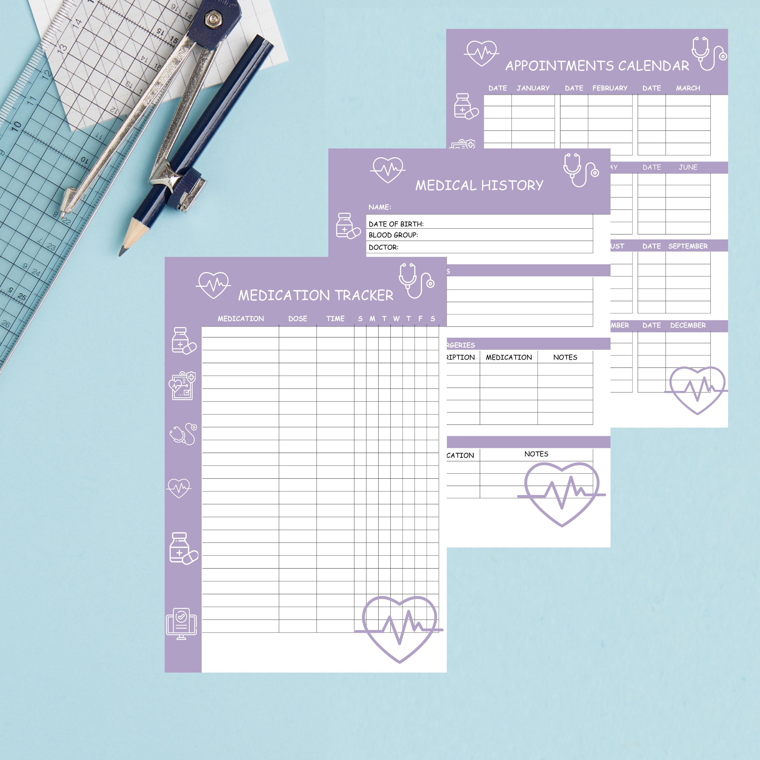 Medical planner printable colorful Medical history Health | Etsy