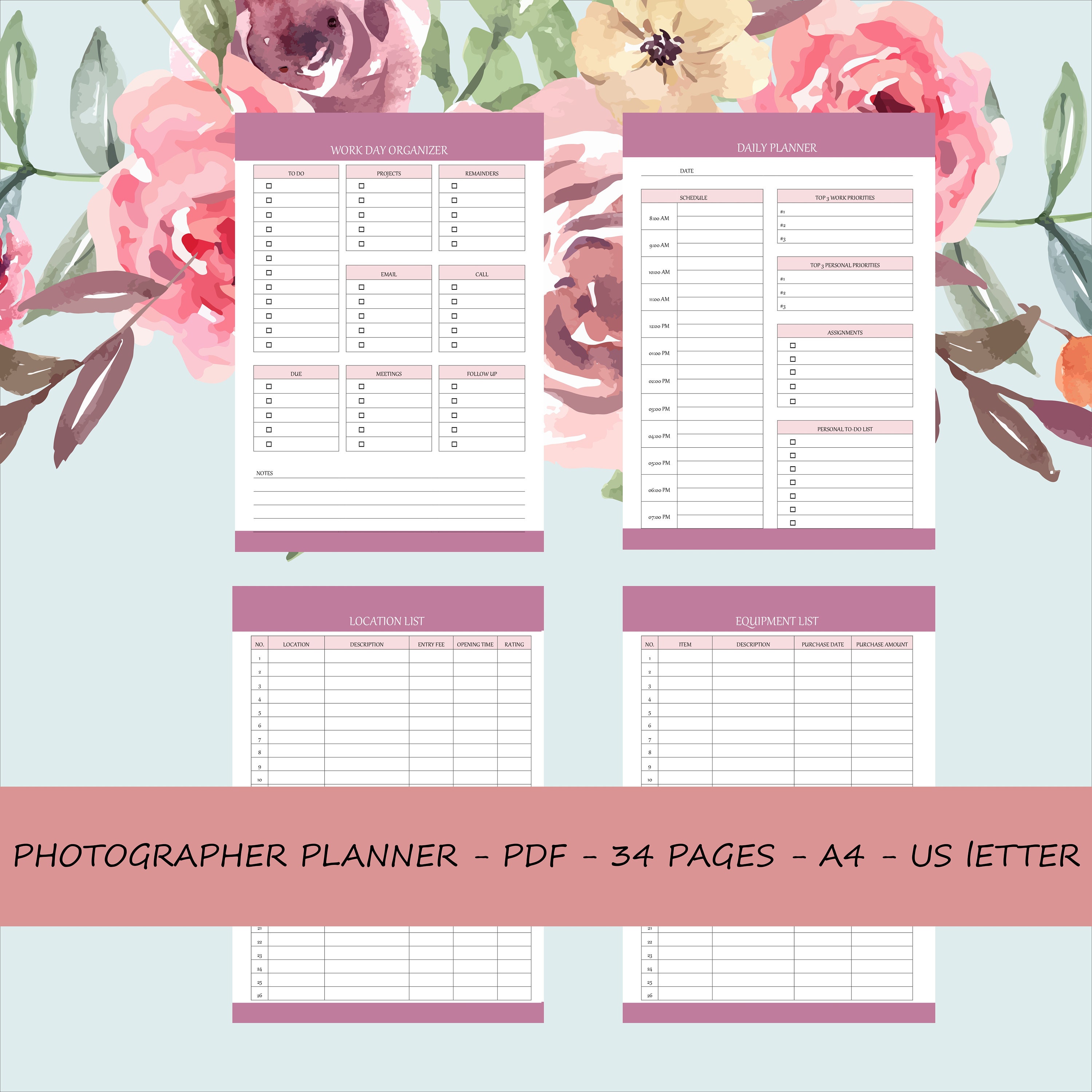 Photographer Planner Printable Photo Session Planner Digital - Etsy México