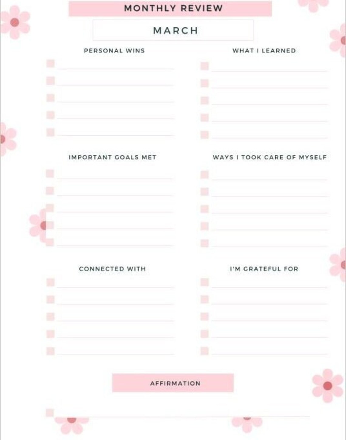 Custom Pink Monthly Review Planner - Etsy