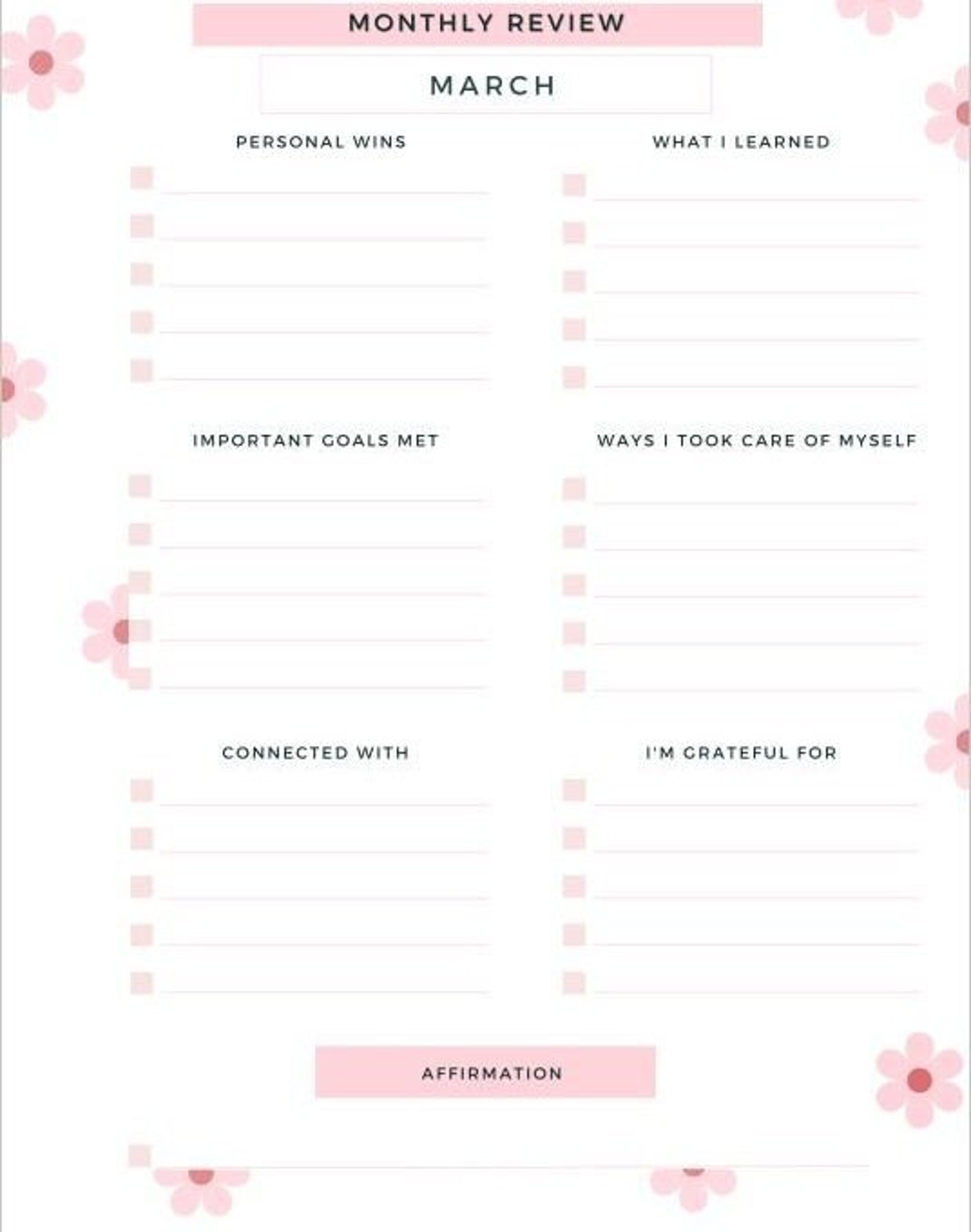 Custom Pink Monthly Review Planner - Etsy
