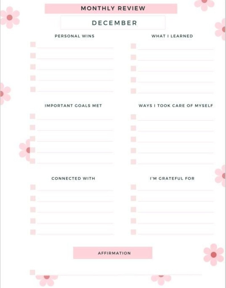 Custom Pink Monthly Review Planner - Etsy