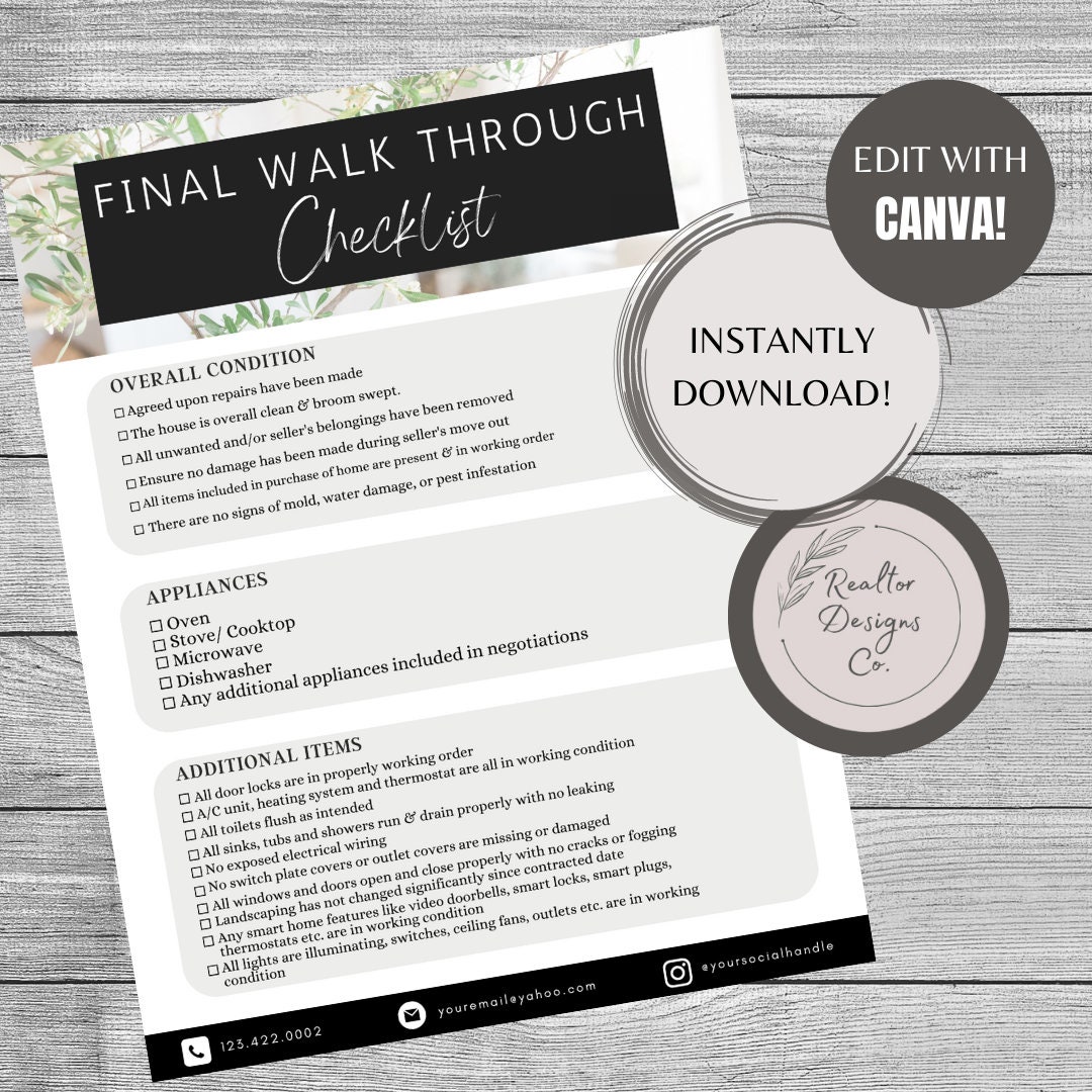 Final Walk Through Checklist, Real Estate Flyer, Realtor Marketing ...