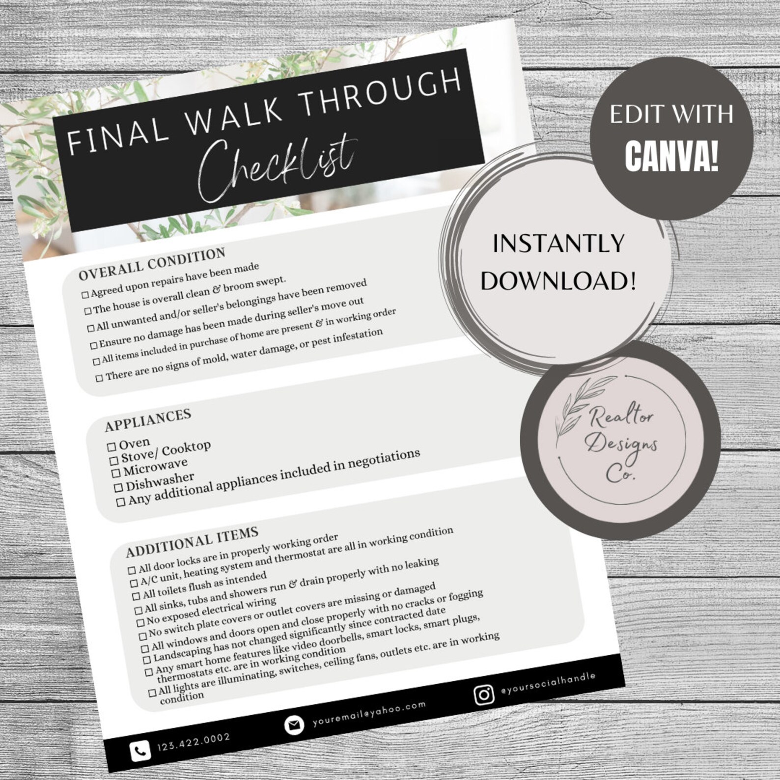 Final Walk Through Checklist, Real Estate Flyer, Realtor Marketing ...