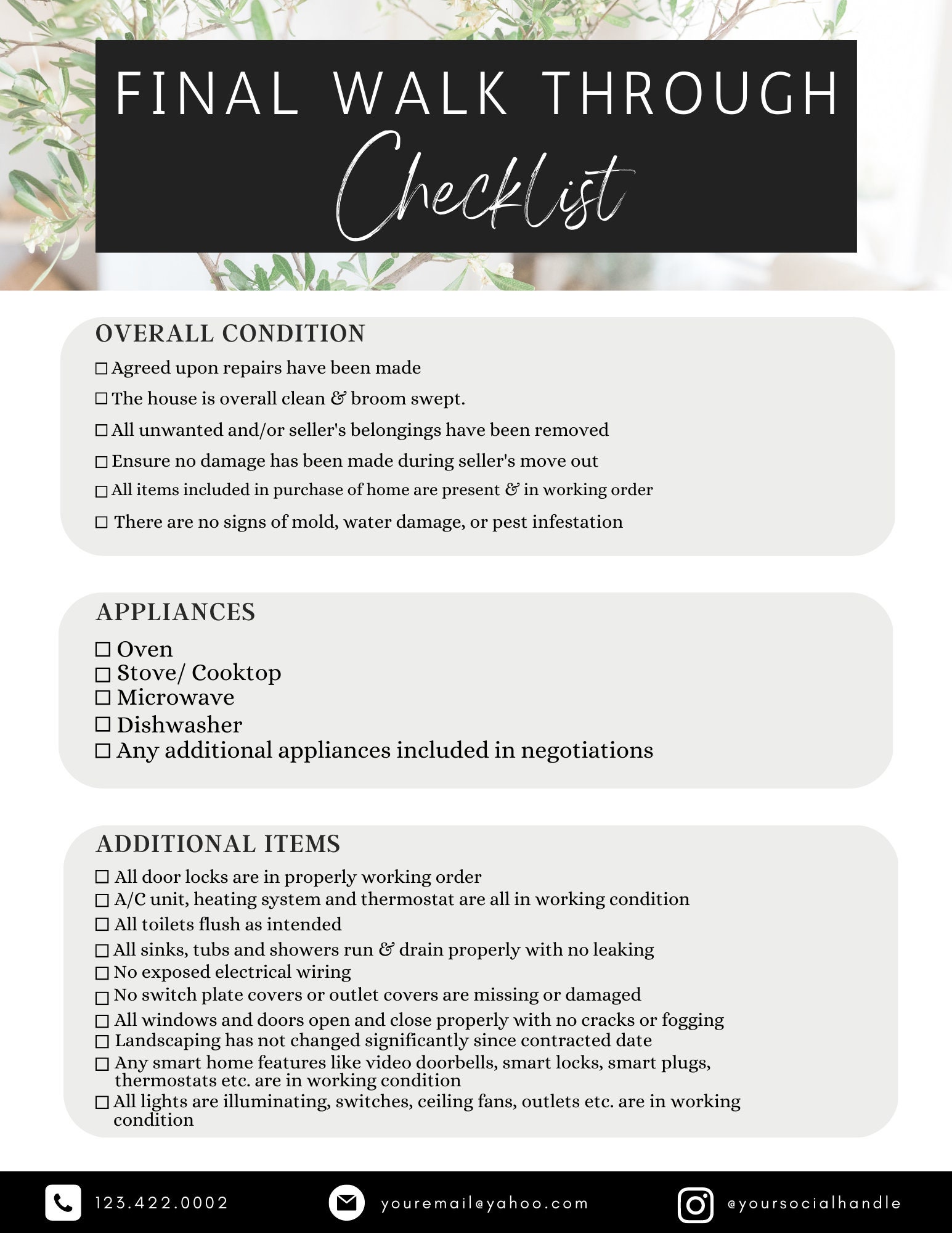 Final Walk Through Checklist, Real Estate Flyer, Realtor Marketing ...