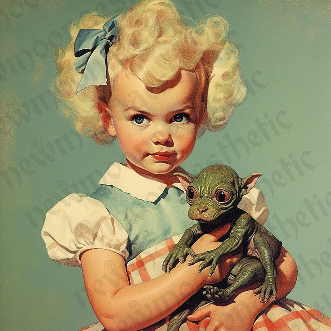 Vintage Style Sci Fi Portrait Print / 50s Child With Alien / - Etsy