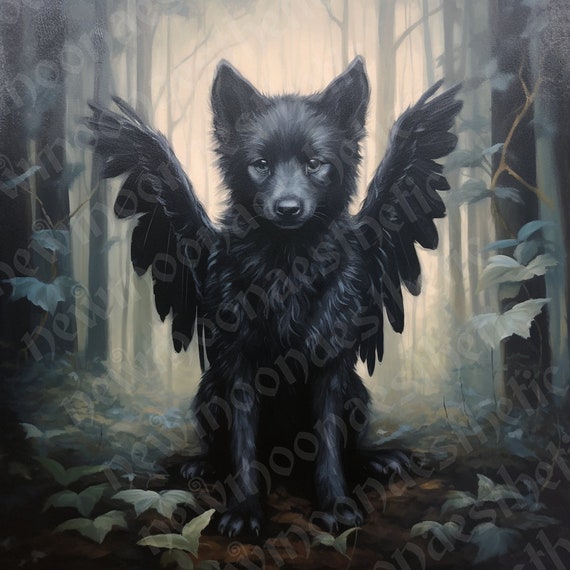 Winged Wolf Pup Drawing