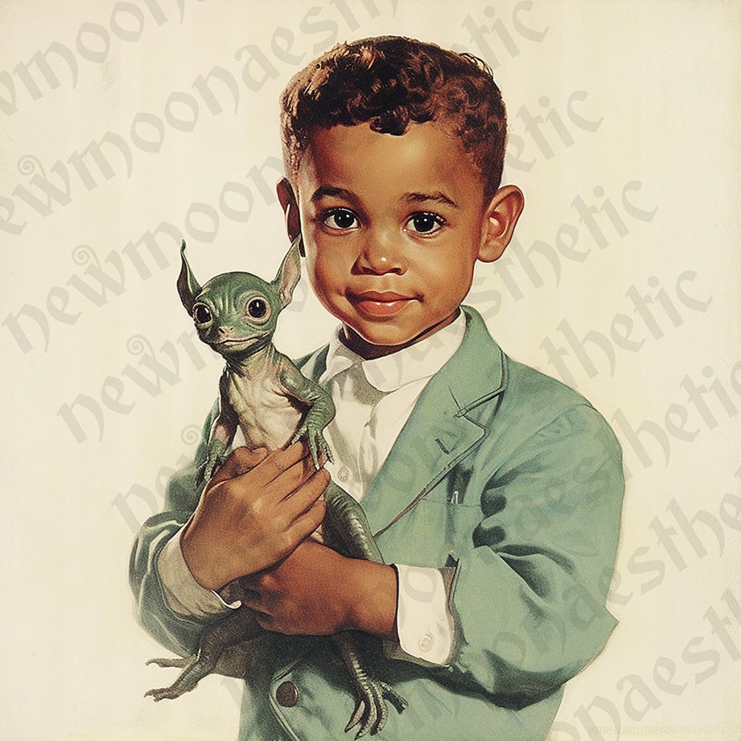 Vintage Style Sci Fi Portrait Print / 50s Child With Alien / Norman ...
