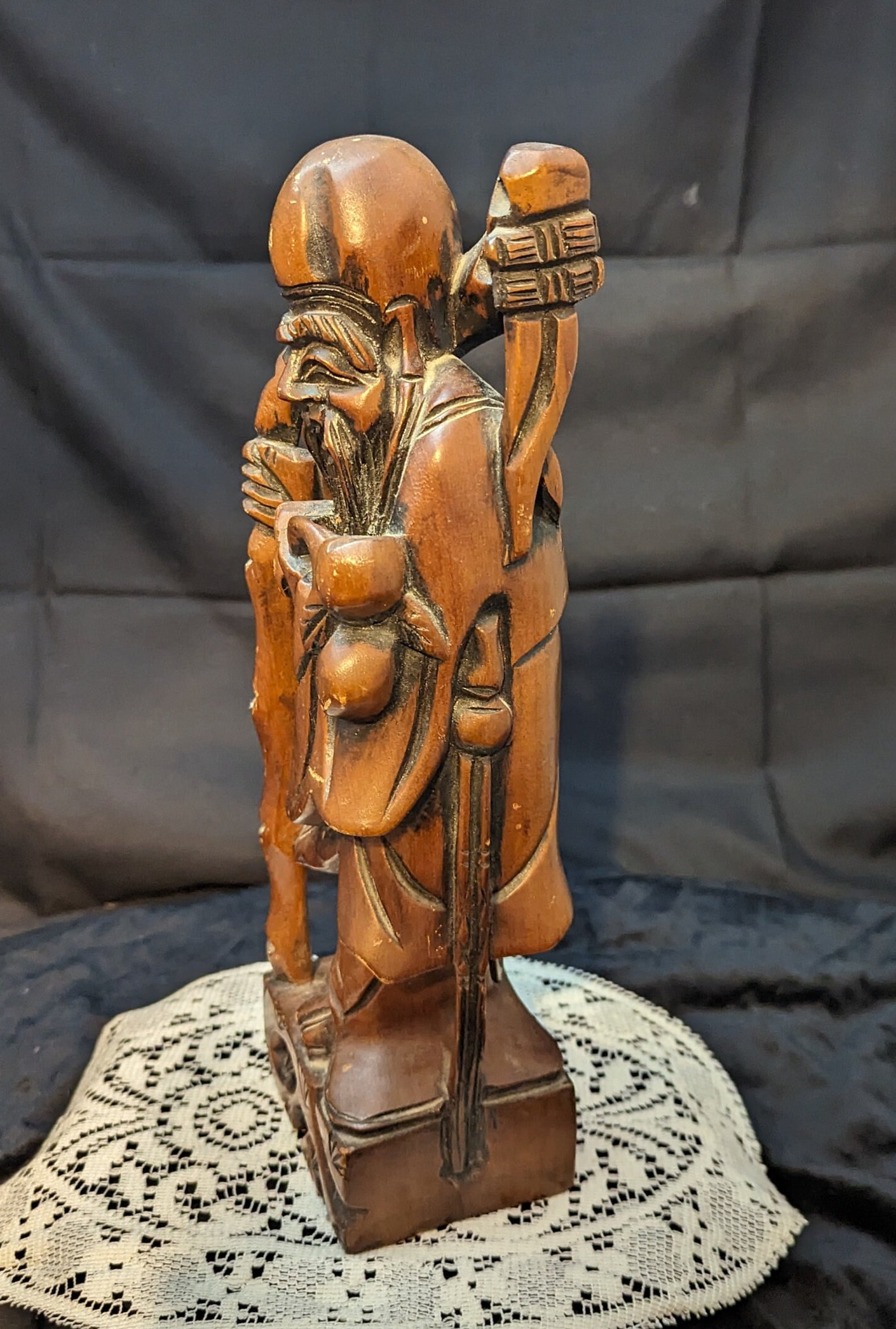 Shou Sanxing Hand Carved Wood Statue 12" Tall - Etsy