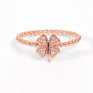 14K Solid Gold Balls Diamond Clover Ring / Customizable / Stacking ...