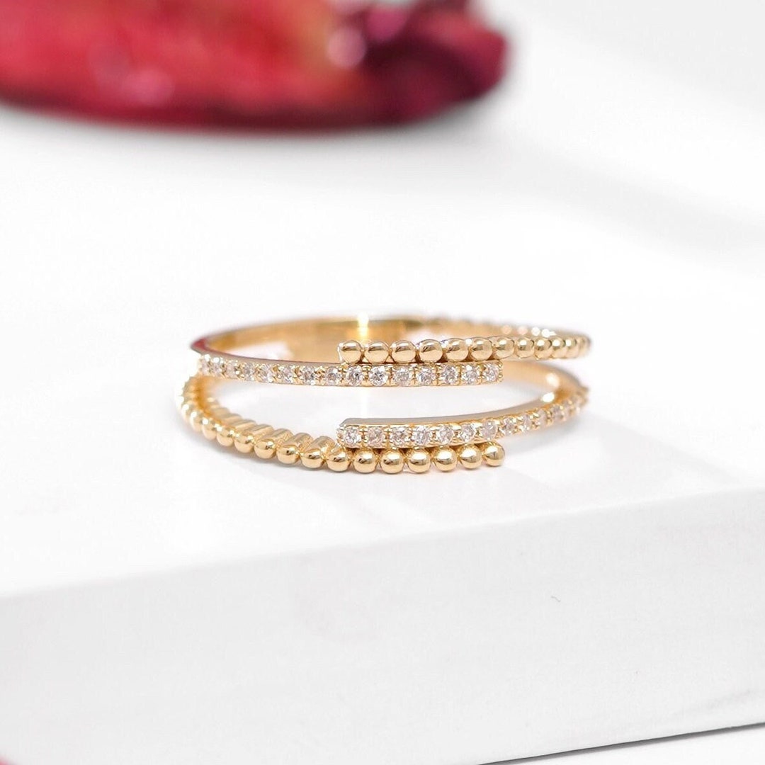 14K ( Also Available in 18K )gold Diamond /auger Ring / Gold Stacking Ring / Long Link Chain ...