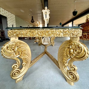 Huge Dining Table Glass Top Extra Long Table Royal Baroque Style Glass ...