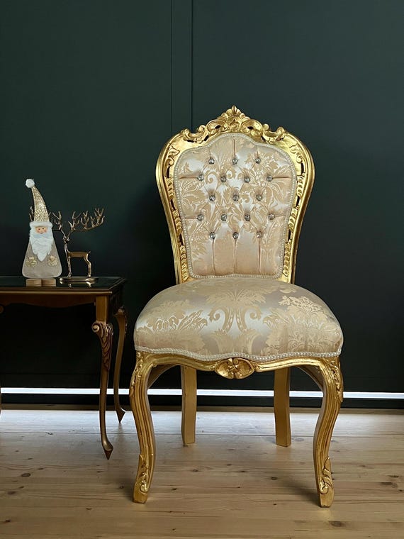 Accent Chair Beige Jacquard Fabric French Baroque Chair Rococo Style Chair Antique Style Reproduction Dining Chair Beige Jacquard Fabric Etsy