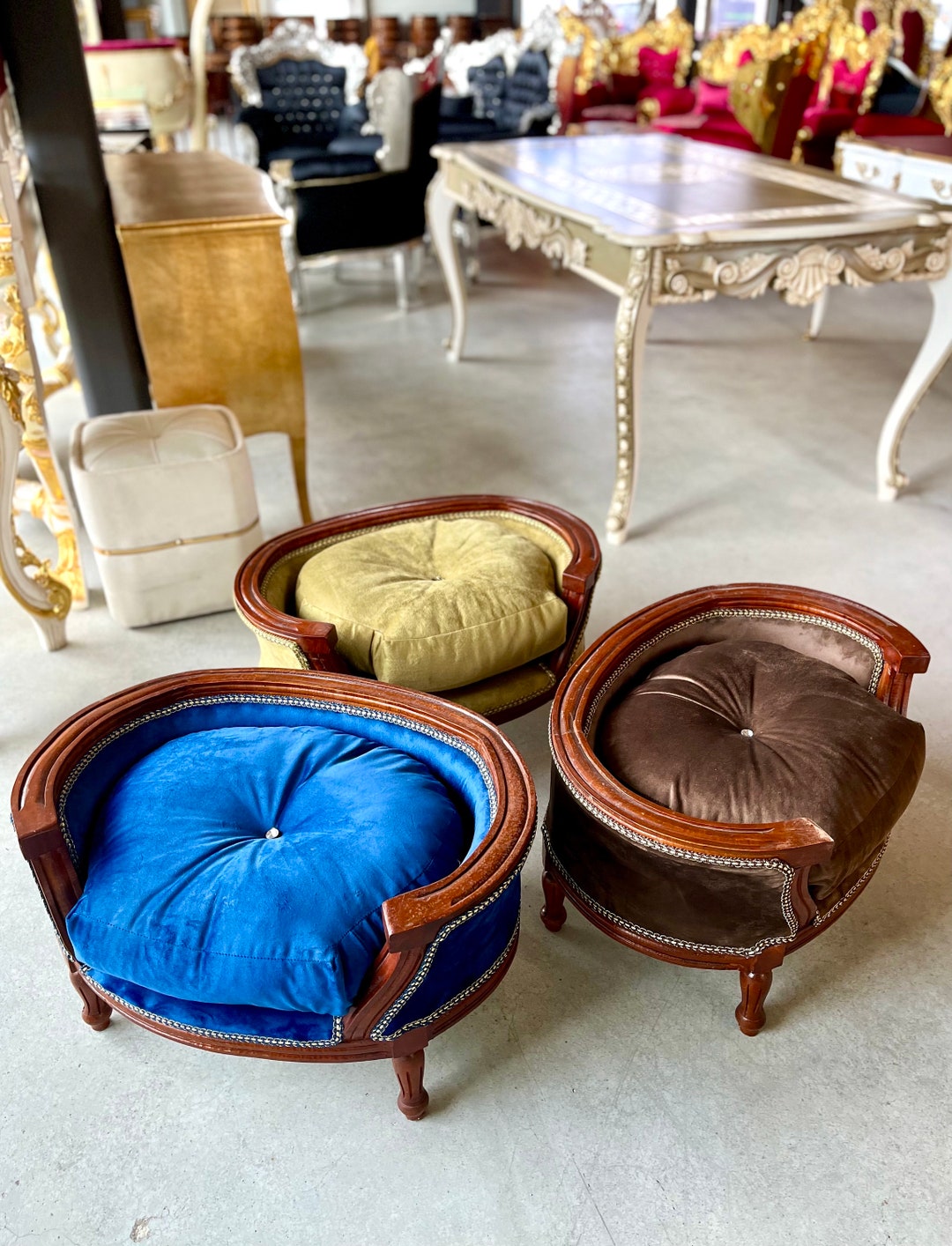 Dog Sofa Chair Retro Baroque Rococo Style Cute Dog Settee Green Velvet ...