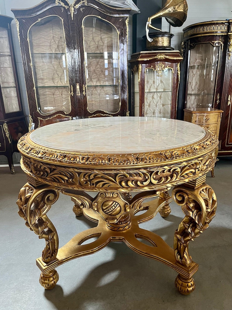 Rococo Accent Table Carrara Marble Top Royal Round Table Handmade - Etsy