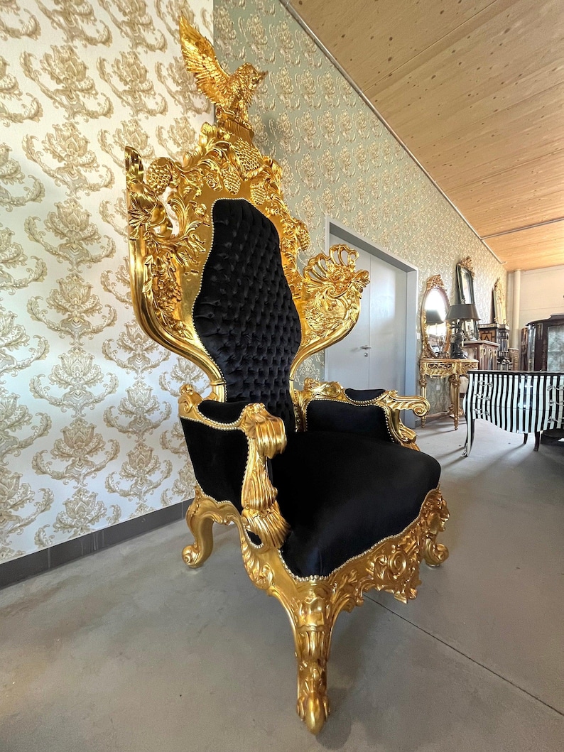 Buy Baroque Rococo King Throne: Black Velvet, Gold Eagle Sculpture Top ...