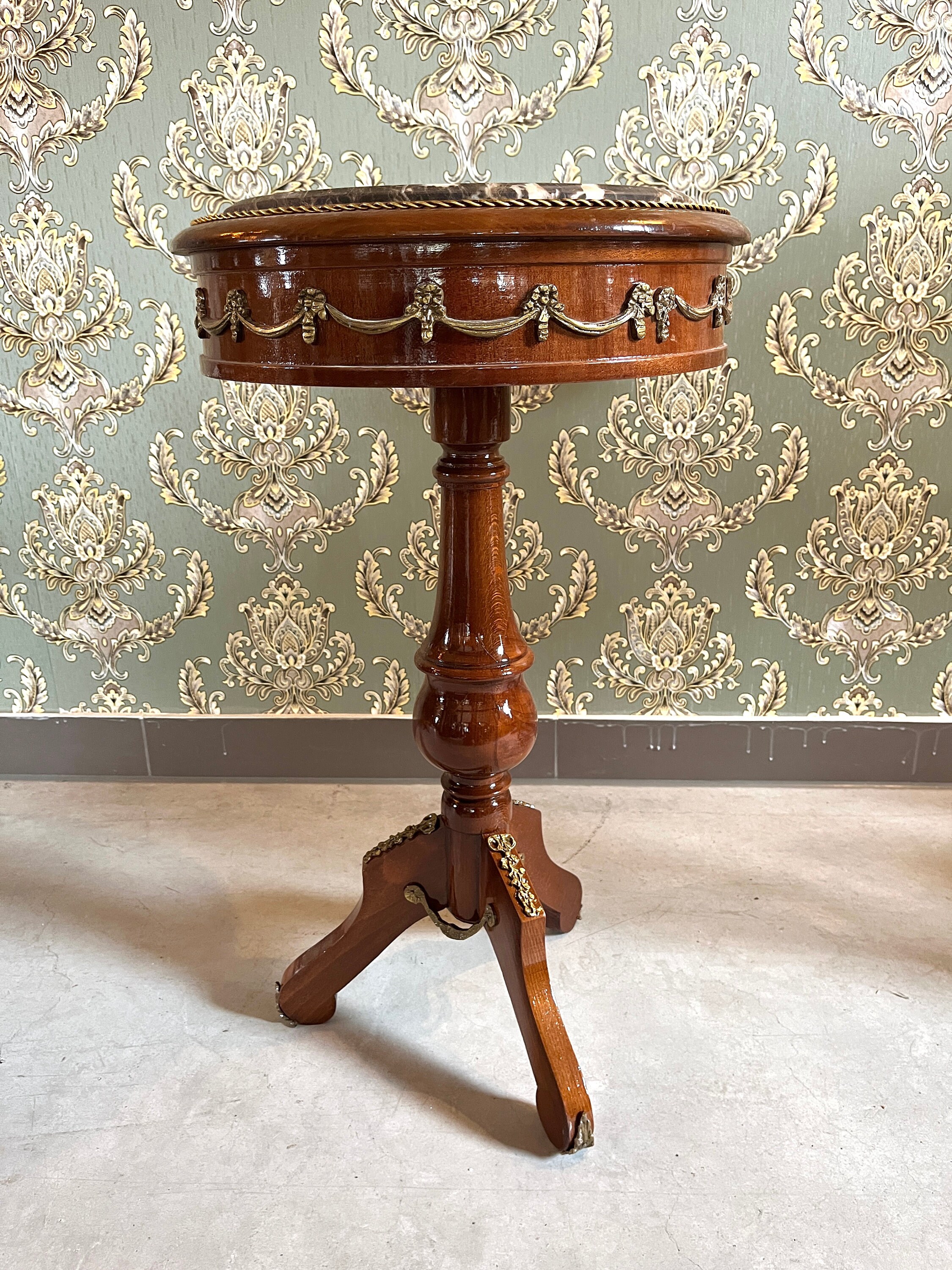 Small Side Table Marble Top Retro Baroque Style Tea Table Café Table ...