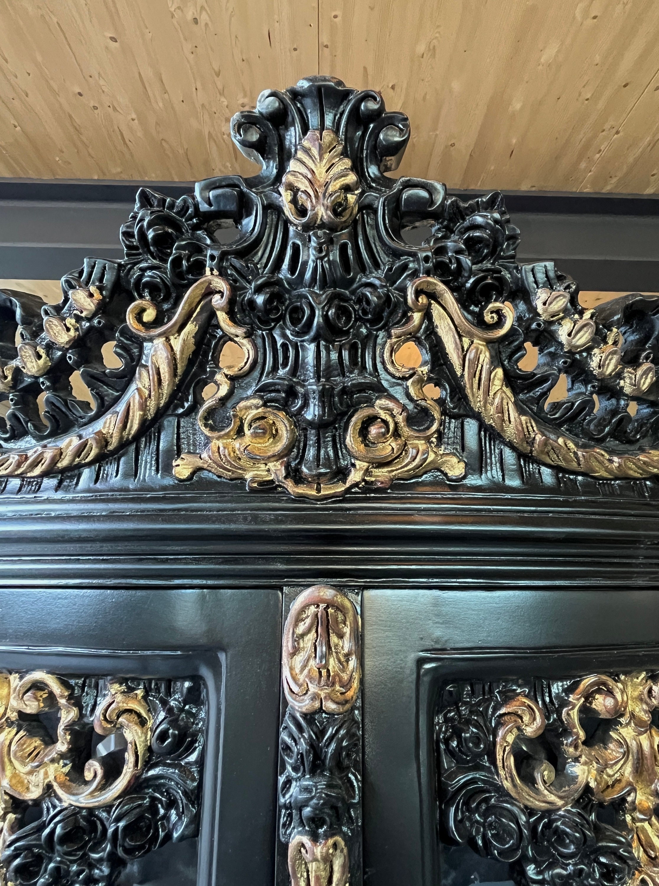 Showcase Cabinet Black Baroque Style Display Cabinet Glass & - Etsy