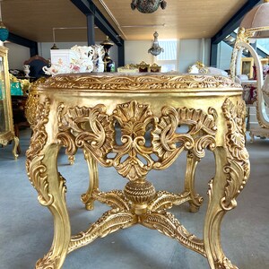 Wooden Table Marble Top Royal Baroque Style Round Table Light Brown ...