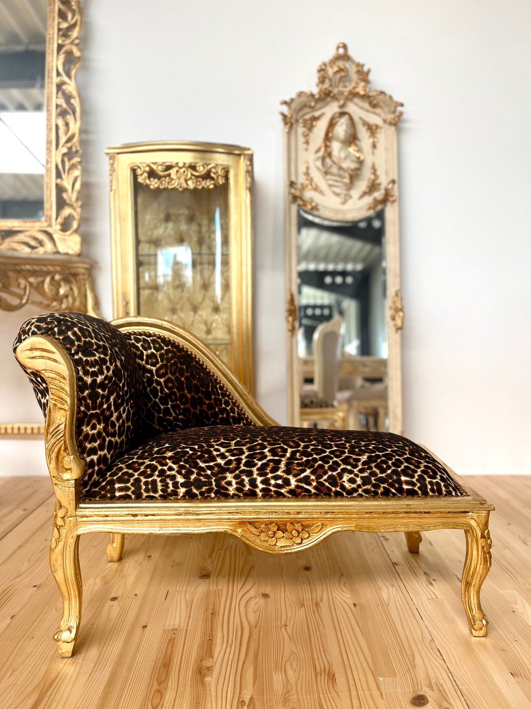 Bench French Louis Style SMALL Longue Bench Leopard Print Retro Baroque ...